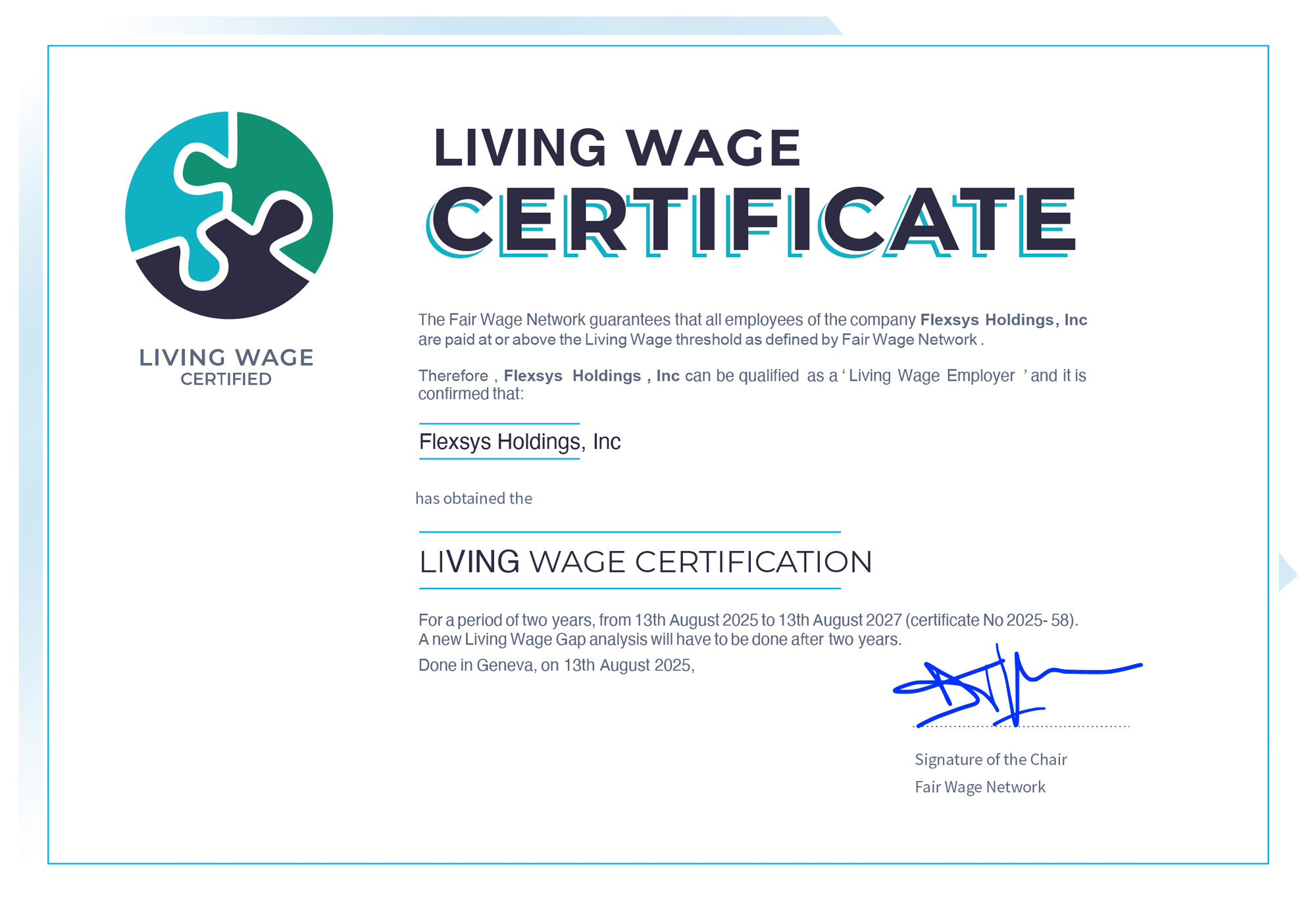 Flexsys Living Wage Declaration - Flexsys